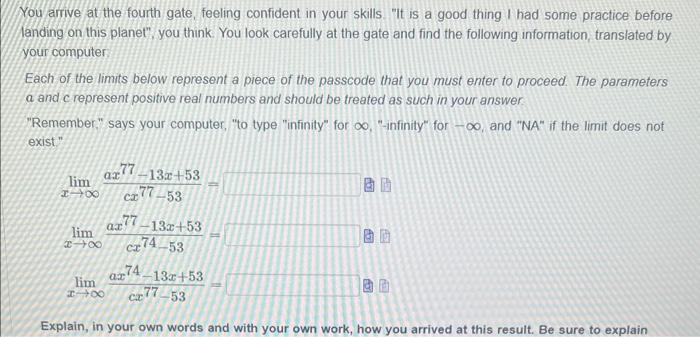 Solved You arrive at the fourth gate, feeling confident in | Chegg.com