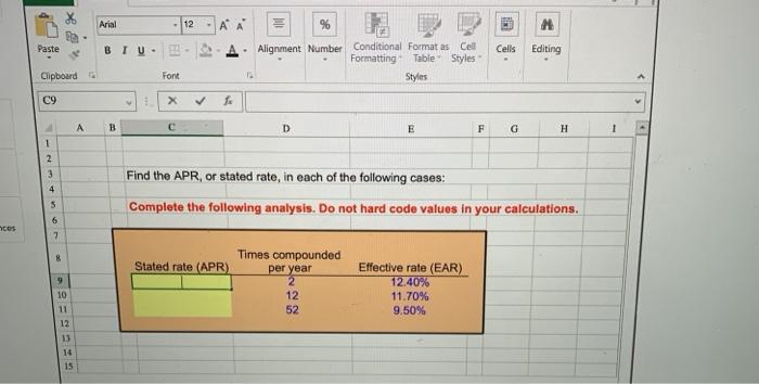 Solved Arial - 12 À A % Paste BIU- Cells Editing Alignment | Chegg.com