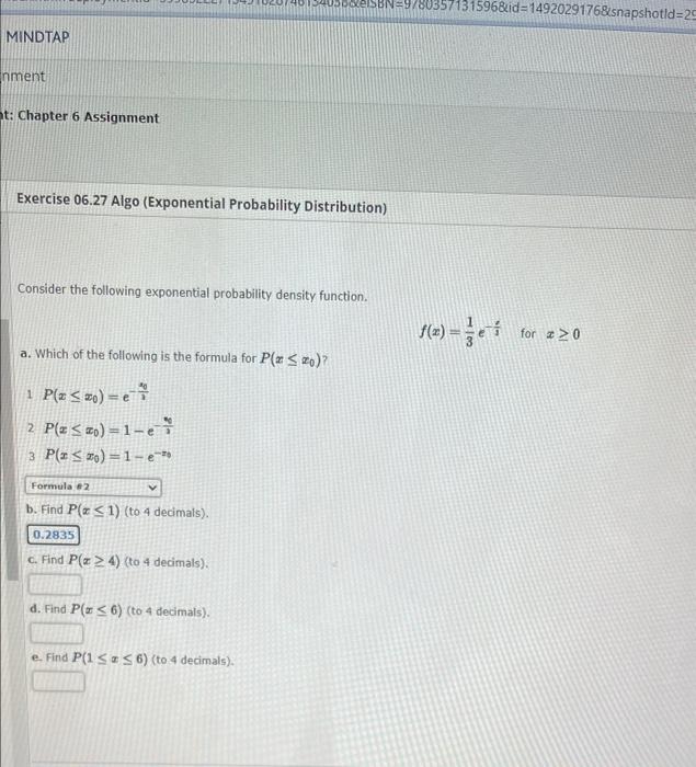 Solved MINDTAP nment t: Chapter 6 Assignment Exercise 06.27 | Chegg.com