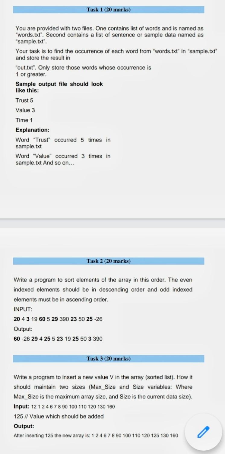 Solved Task 1 (20 marks) You are provided with two files. | Chegg.com