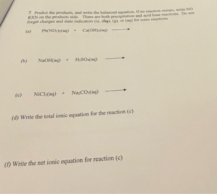 Solved 7 Predict the products, and write the balanced | Chegg.com
