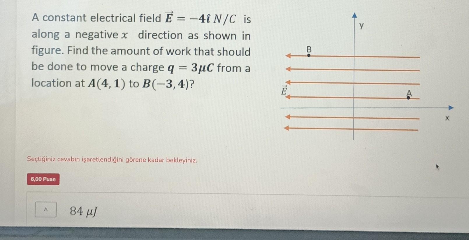 Solved A constant electrical field E=−4 ^N/C is along a | Chegg.com