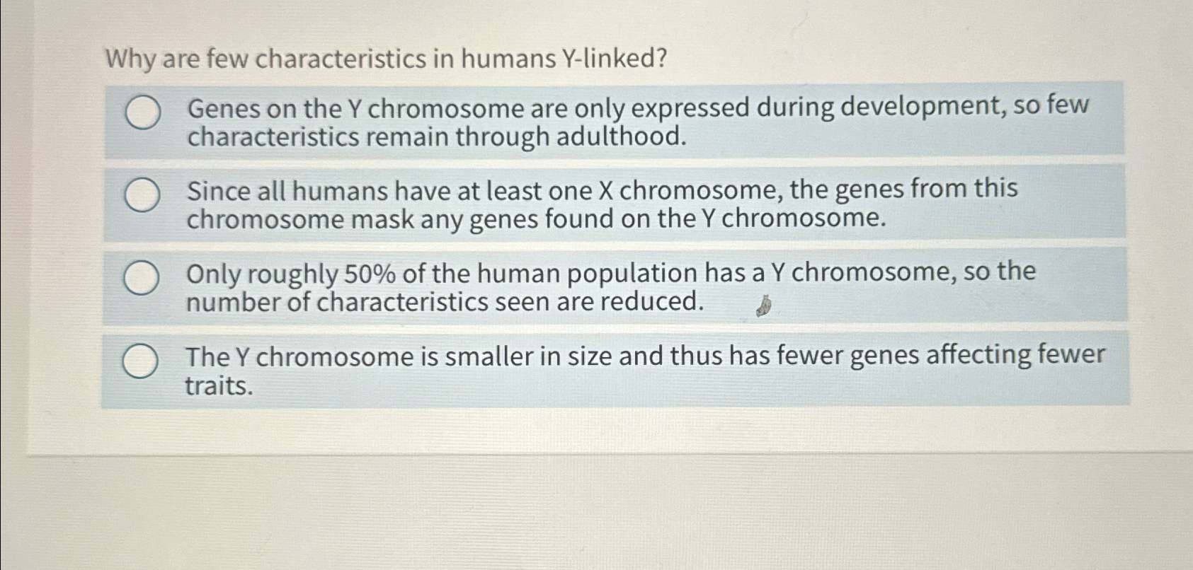 Solved Why are few characteristics in humans Y-linked?Genes | Chegg.com