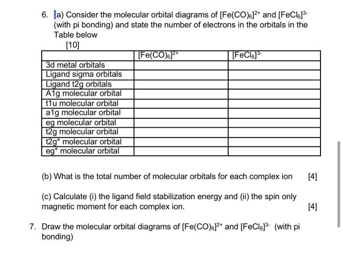 Solved 6. la) Consider the molecular orbital diagrams of | Chegg.com