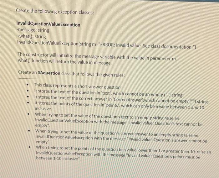Solved Create the following exception classes: Invalid | Chegg.com