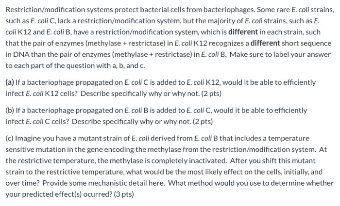 Solved Restriction/modification systems protect bacterial | Chegg.com