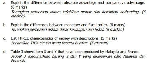 Solved a. Explain the difference between absolute advantage | Chegg.com