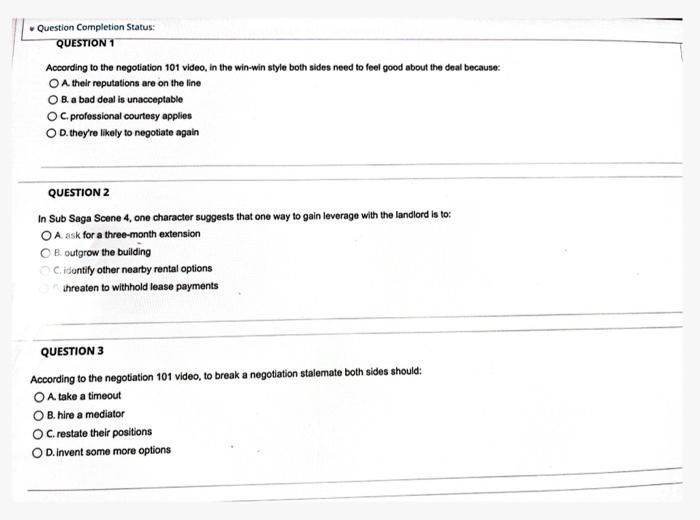 Solved According to the negotiation 101 video, in the | Chegg.com