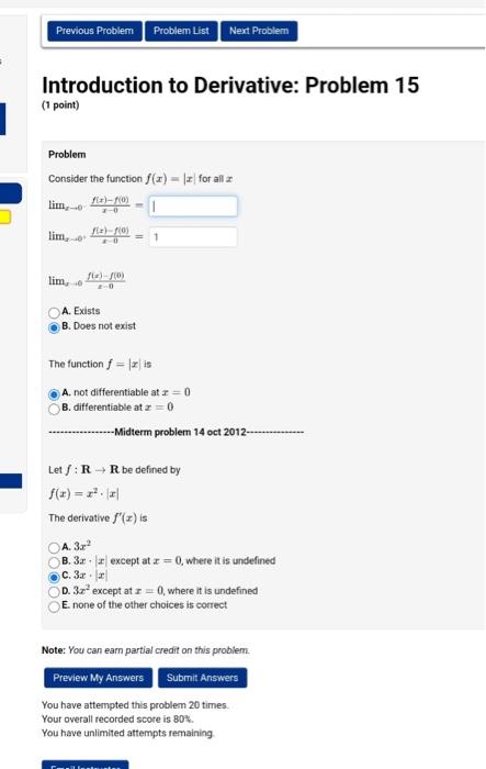Solved Introduction to Derivative: Problem 15 (1 point) | Chegg.com Solved Introduction to Derivative: Problem 15 (1 point) | Chegg.com