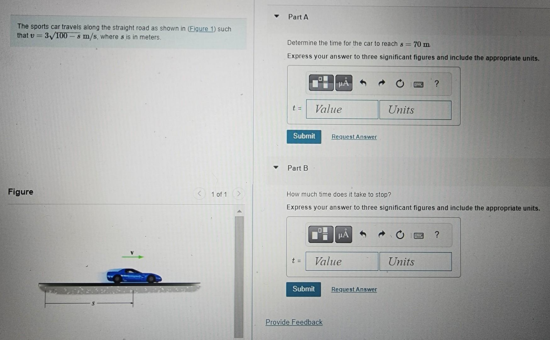 Solved The sports car travels along the straight road as | Chegg.com