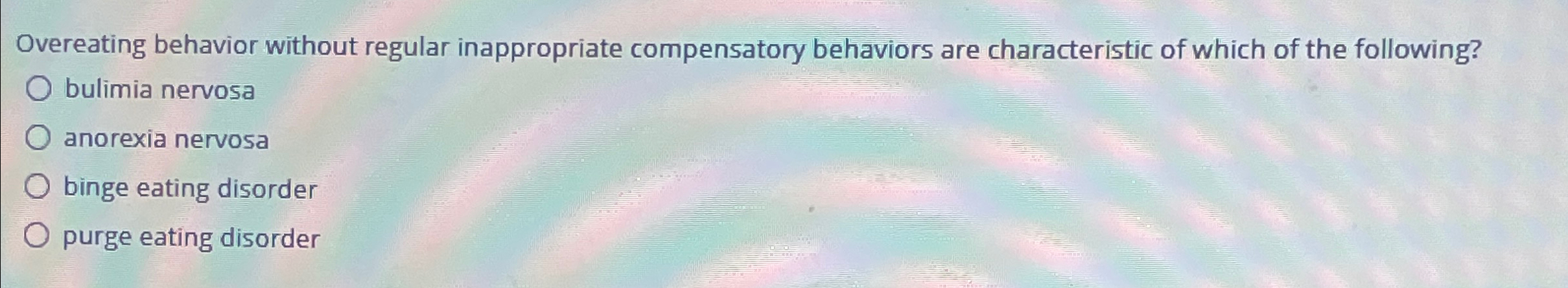 Solved Overeating behavior without regular inappropriate | Chegg.com