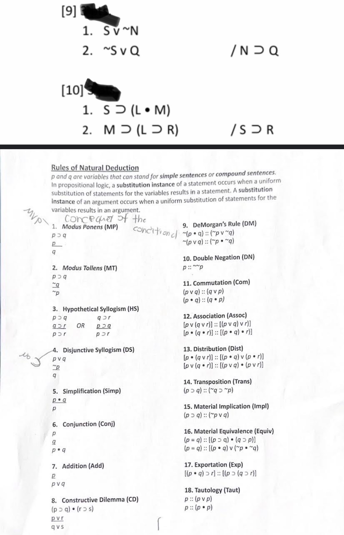 Please use all 18 ﻿rules to derive the conclusions | Chegg.com