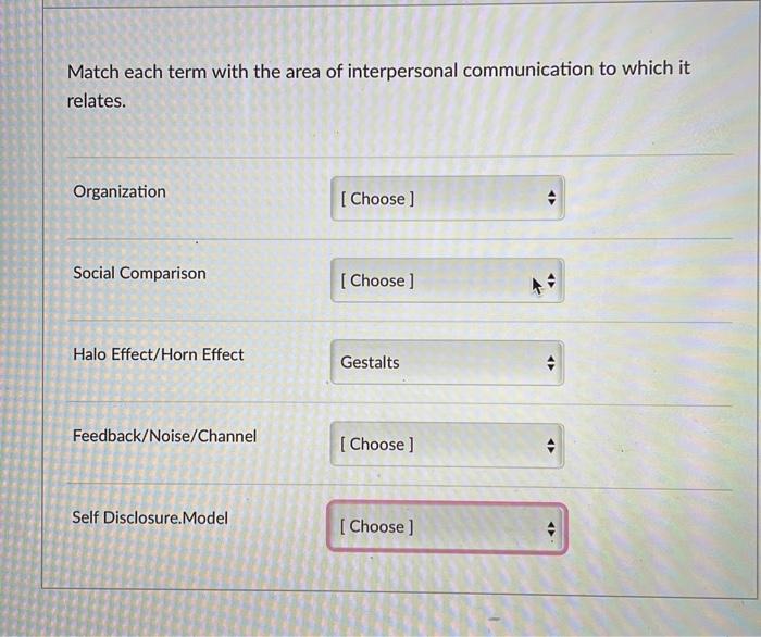 Solved Match each term with the area of interpersonal | Chegg.com