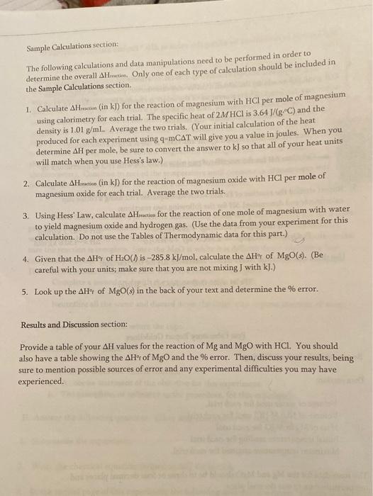 Sample Calculations section: The following | Chegg.com