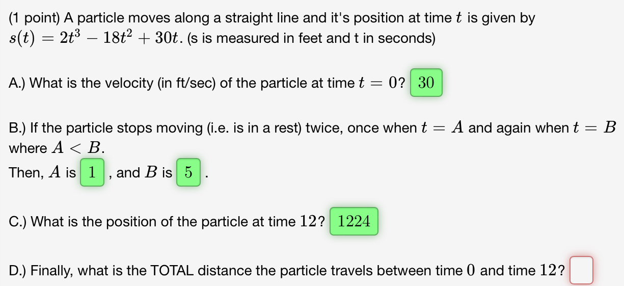 Solved (1 ﻿point) ﻿A particle moves along a straight line | Chegg.com