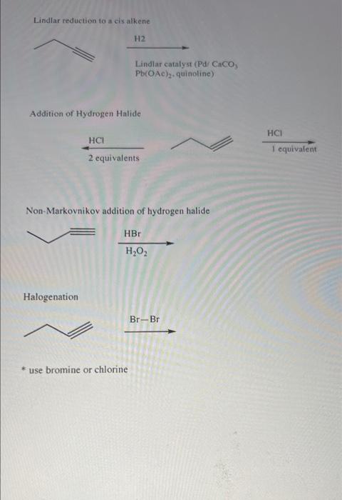 Solved Lindlar reduction to a cis alkene H2 Lindlar catalyst | Chegg.com