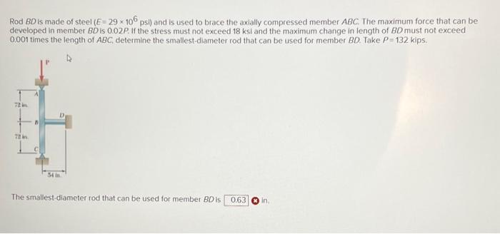Solved Rod BD is made of steel (E=29×106psi) and is used to | Chegg.com