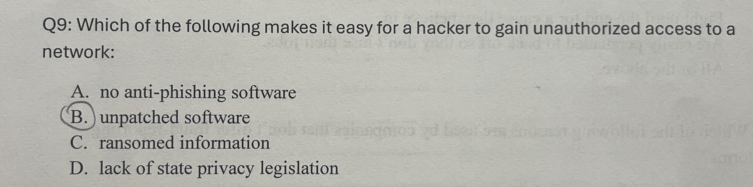 Solved Q9: Which of the following makes it easy for a hacker | Chegg.com