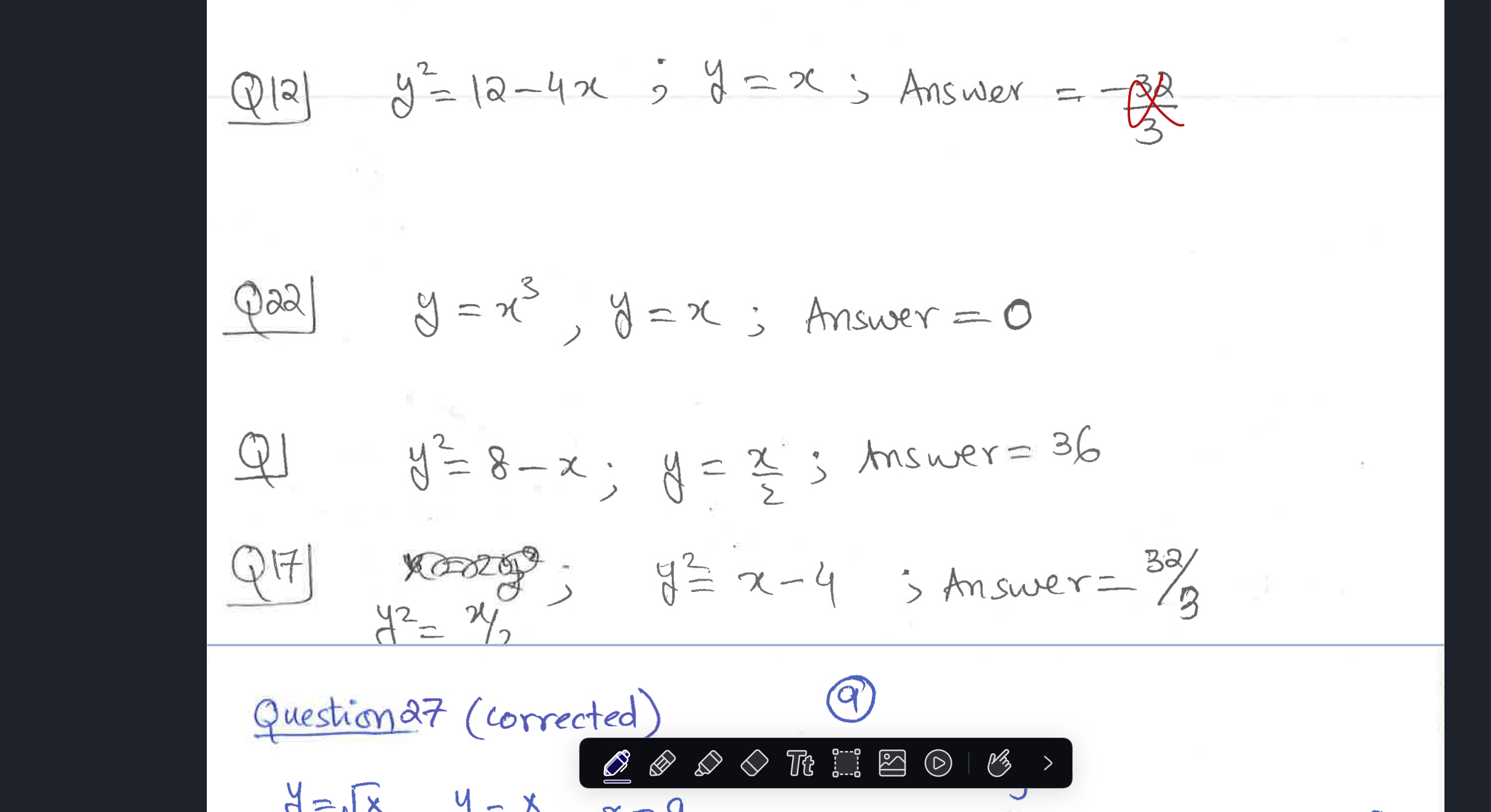 Solved Q12) y2=12-4x;y=x; Answer =-2Q22 y=x3,y=x; Answer | Chegg.com