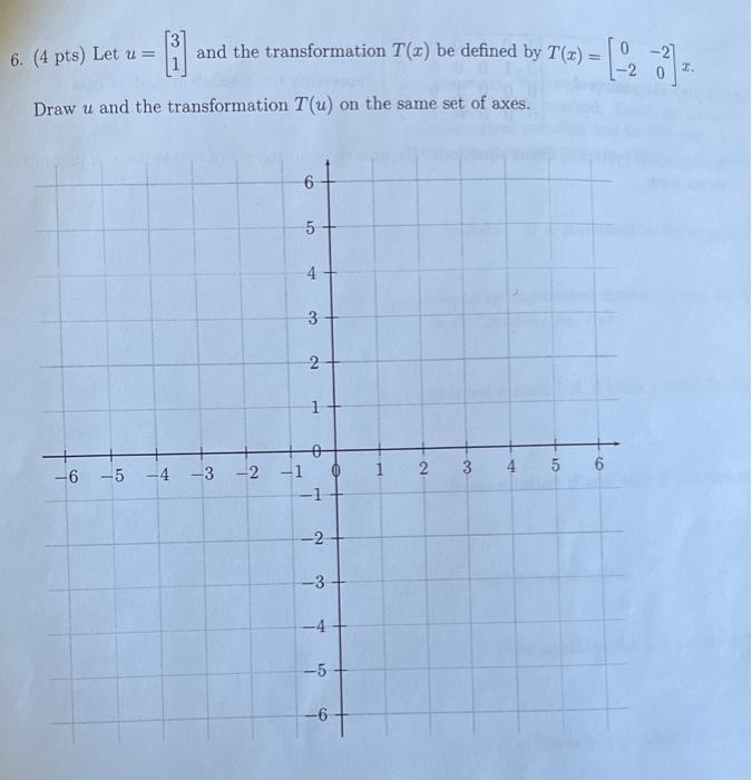 Solved 6. (4 pts) Let u=[31] and the transformation T(x) be | Chegg.com