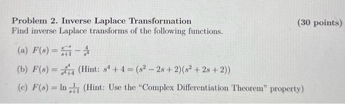 Solved Problem 2. Inverse Laplace Transformation Find | Chegg.com