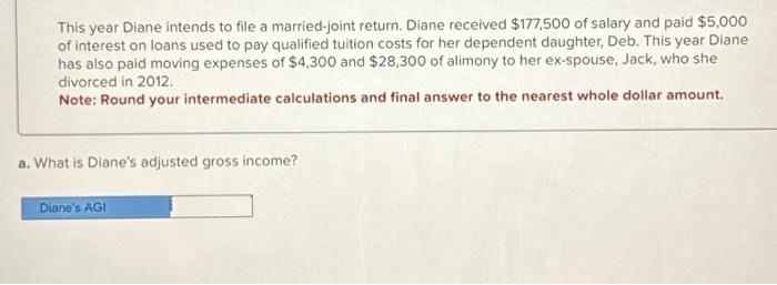 Solved This year Diane intends to file a married-joint | Chegg.com