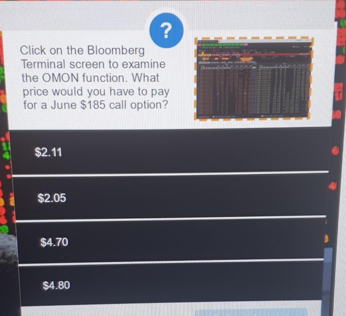 Solved Click on the Bloomberg Terminal screen to examine the | Chegg.com