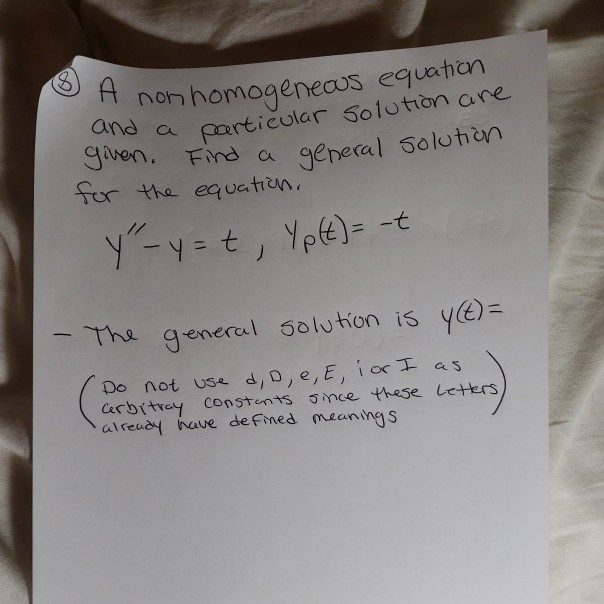 Solved A and a non homogeneous equation particular solution | Chegg.com