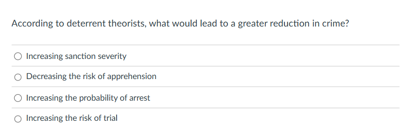 Solved According to deterrent theorists, what would lead to | Chegg.com