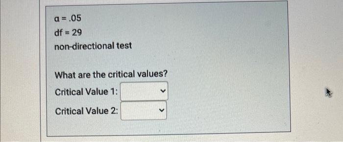 Solved a=.05df=29 non-directional test What are the critical | Chegg.com