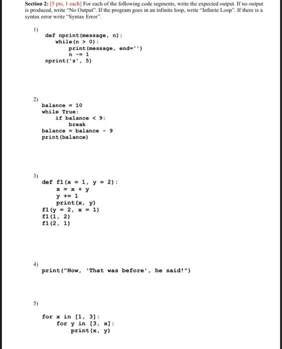Solved Section 2: [5 pts. I each] For each of the following | Chegg.com