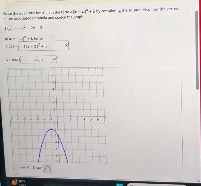 Solved Write the quadratic function in the form a(x - h)² + | Chegg.com