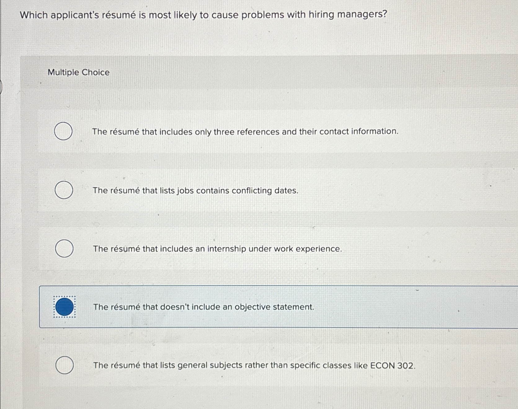 Solved Which applicant's résumé ﻿is most likely to cause | Chegg.com