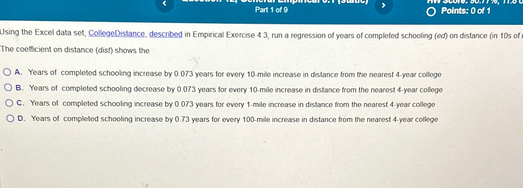 Solved Part 1 ﻿of 9Points: 0 ﻿of 1Using the Excel data set, | Chegg.com