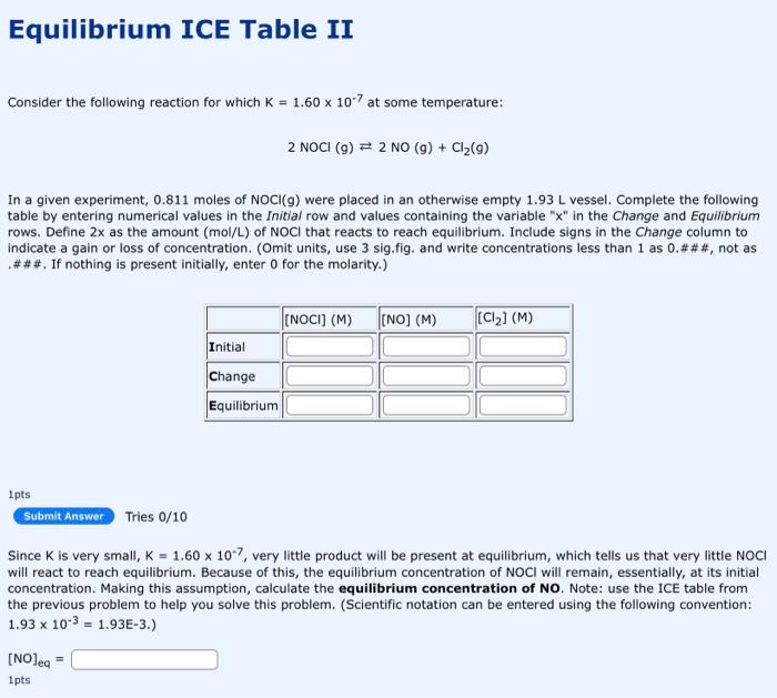 Solved Equilibrium ICE Table II Consider the following | Chegg.com