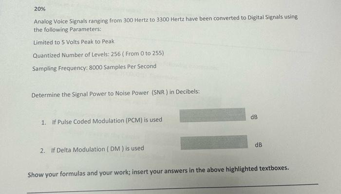 Solved 20% Analog Voice Signals ranging from 300 Hertz to | Chegg.com
