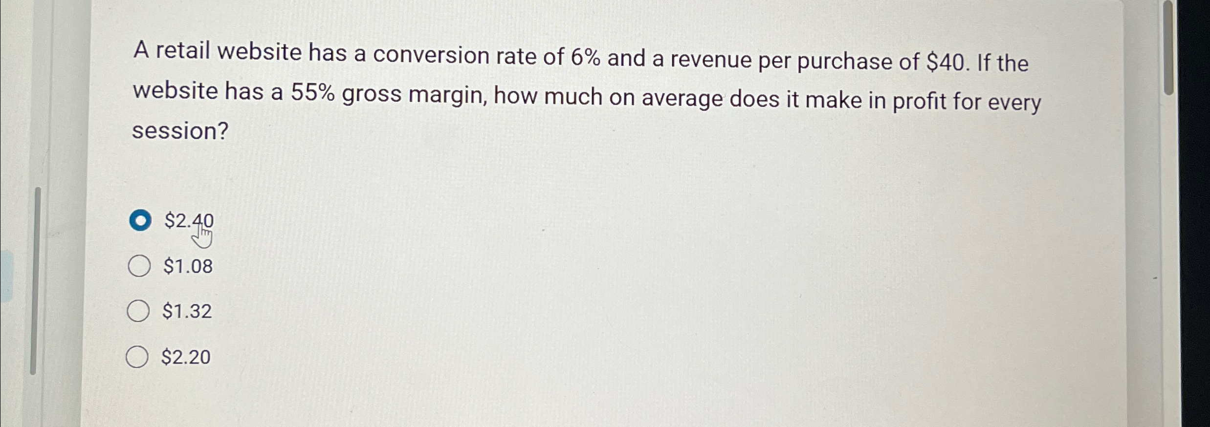 Solved A retail website has a conversion rate of 6% ﻿and a | Chegg.com