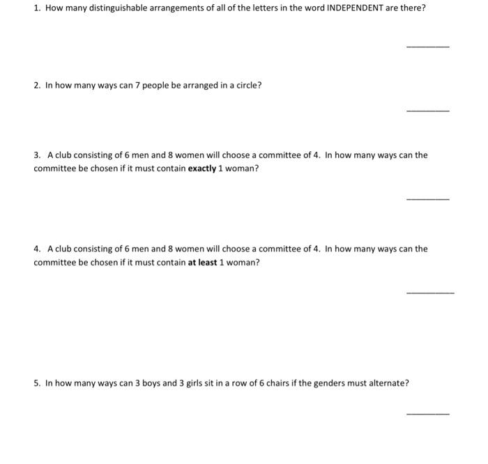Solved 1. How many distinguishable arrangements of all of | Chegg.com