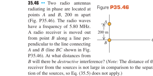 Solved 35.46 ﻿:' ﻿Two radio antennas radiating in phase are | Chegg.com