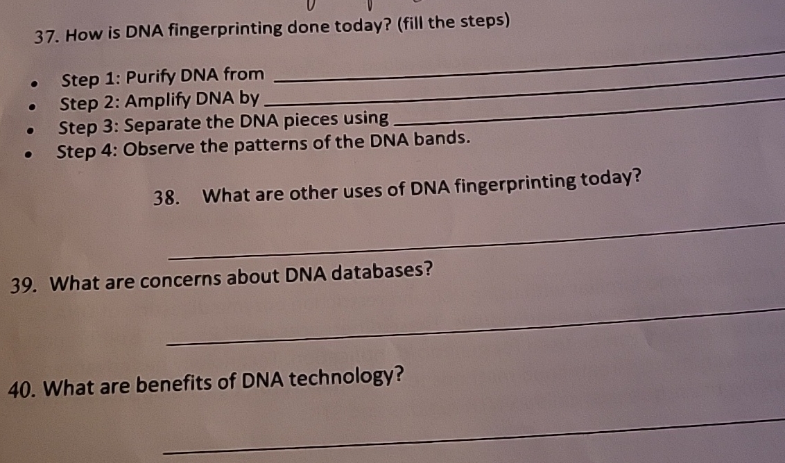 Solved How is DNA fingerprinting done today? (fill the | Chegg.com