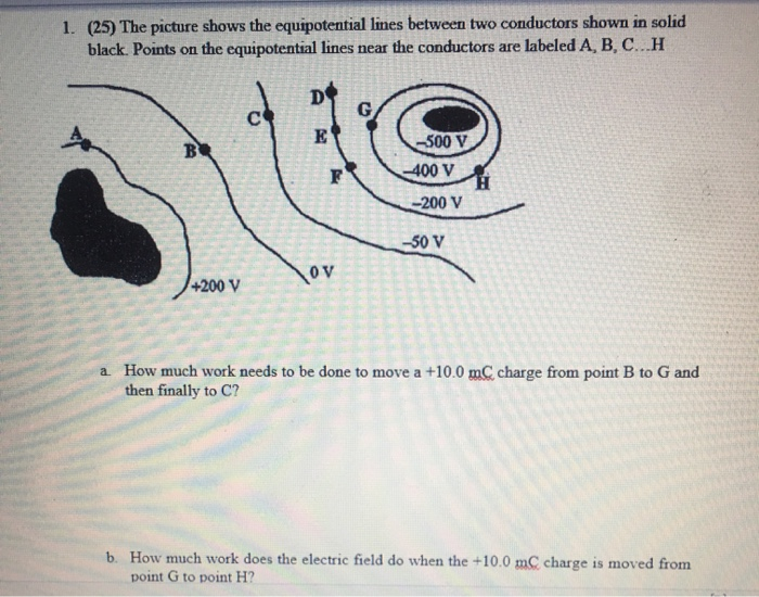 Solved 1. (25) The picture shows the equipotential lines | Chegg.com