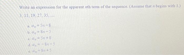 Solved Write an expression for the apparent nth term of the | Chegg.com