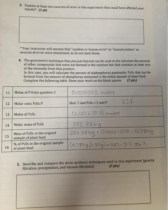 Solved Data for Experiment 8: Gravimetric Determination of | Chegg.com