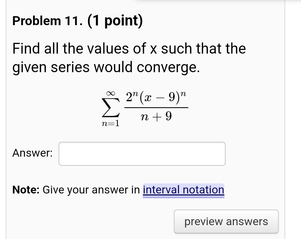 Solved Problem 11. (1 ﻿point)Find all the values of x ﻿such | Chegg.com
