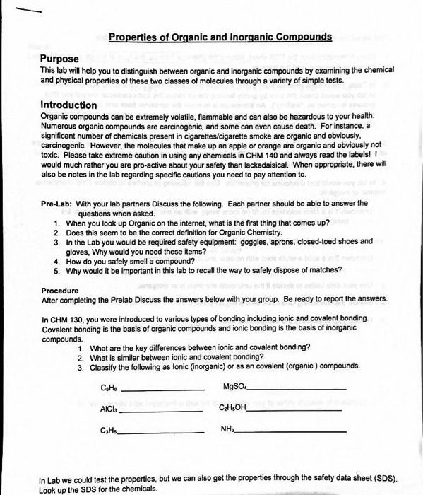 Solved 1 Properties of Organic and Inorganic Compounds | Chegg.com