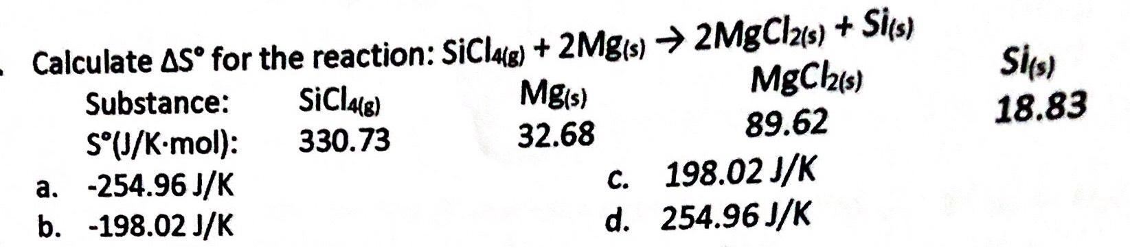 Solved Calculate ΔS° ﻿for the reaction: | Chegg.com