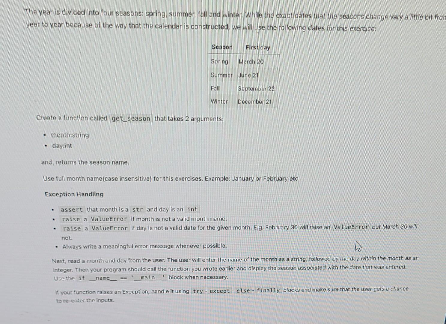 Solved The year is divided into four seasons: spring, | Chegg.com