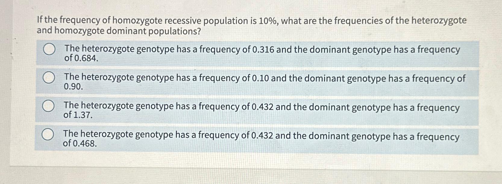 Solved If the frequency of homozygote recessive population | Chegg.com