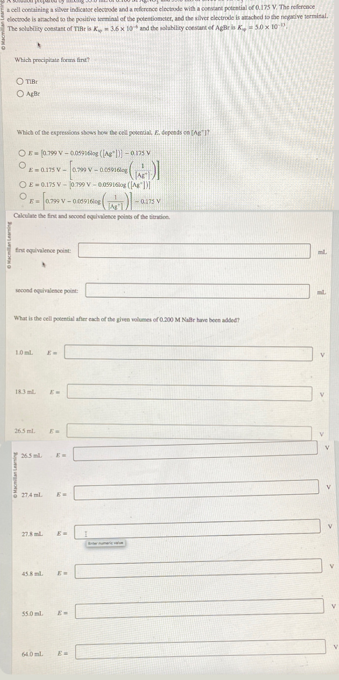 a cell containing a silver indicator electrode and a | Chegg.com