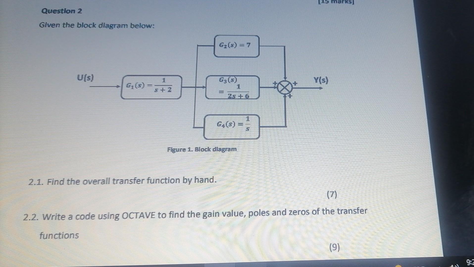 Solved Given the block diagram below: 2.1. Find the overall | Chegg.com